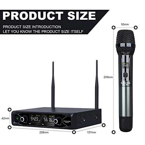 BAOLESH UHF Wireless Microphone System - Multi-Channel Handheld Microphone Kit with 30 Adjustable Frequencies for Home Karaoke, Meetings, Parties, Church, DJ, Weddings (542.30mhz-561.60mhz)