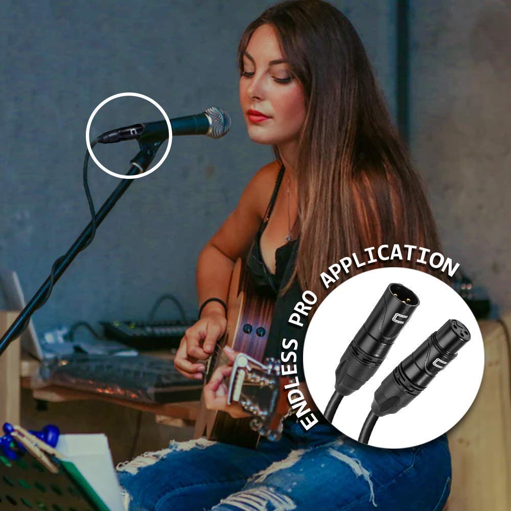 Balanced XLR Cable Male to Female - 0.5 Feet (6 inches) Black - Pro 3-Pin Microphone Cable Connector for Powered Speakers, Audio Interface or Mixer for Live Performance & Recording