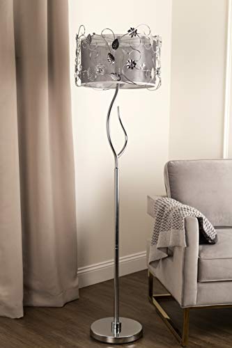 OK Lighting OK-5121F Silver Crystal Floor Lamp, 17" x 17" x 62"