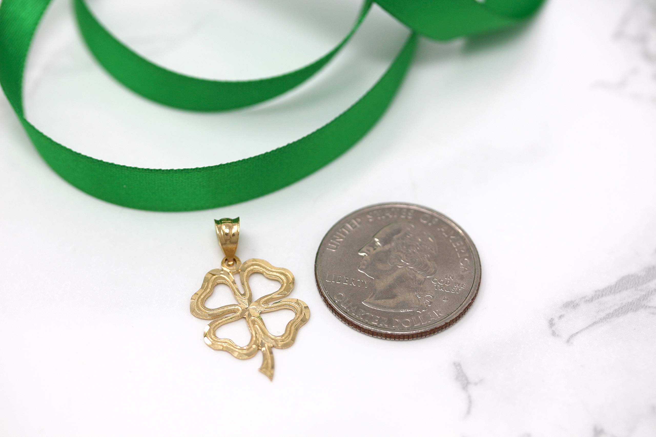 CaliRoseJewelry 10k Lucky Charm Four Leaf Clover Shamrock Irish Pendant in Yellow Gold