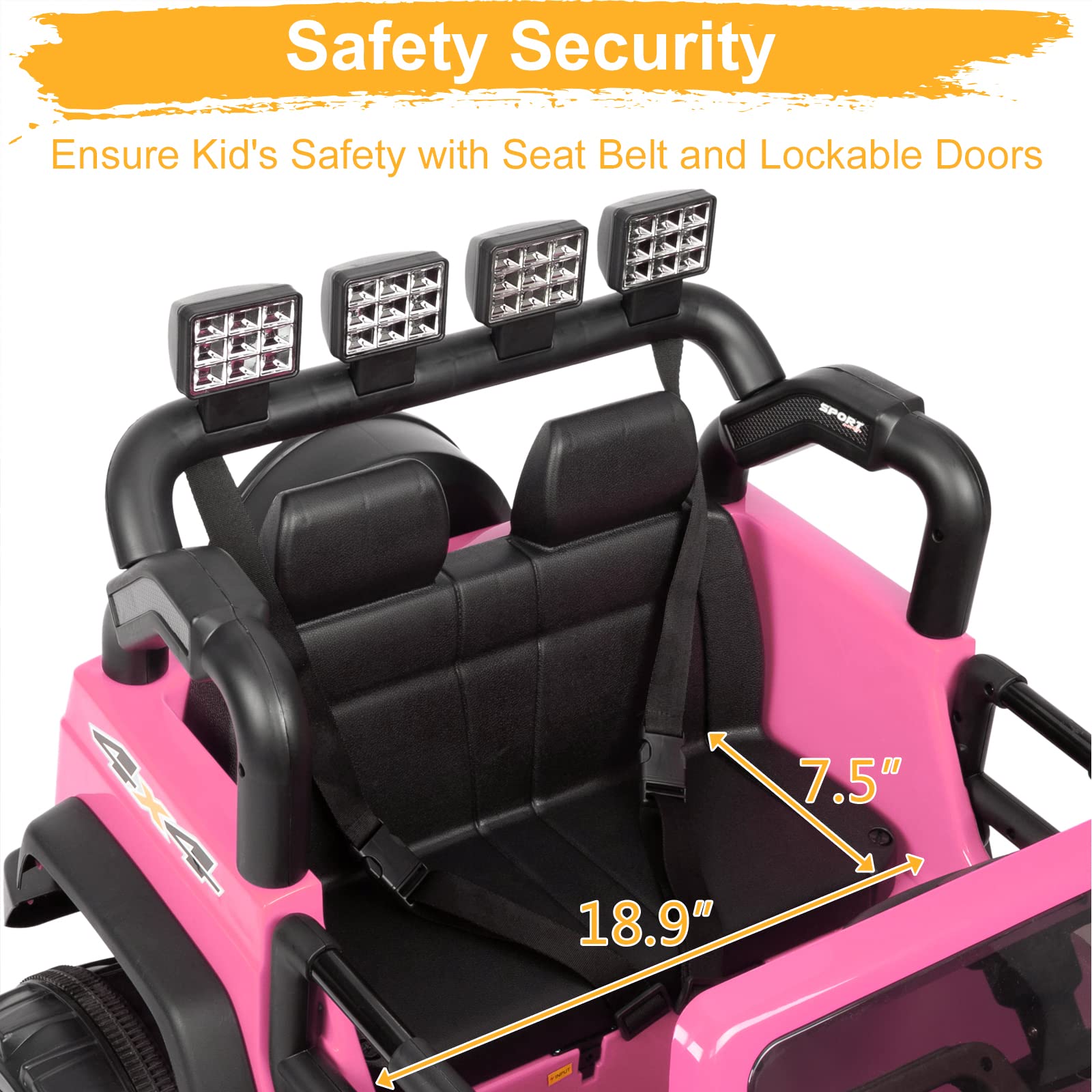 JOYMOR 2 Seat Ride on Truck, 12V Kids Electric Battery Powered Car with Remote Control, Motorized Toddler Vehicles Truck Toy, Adjustable Speeds, MP3 Player, LED, Horn (Two seat, Pink)