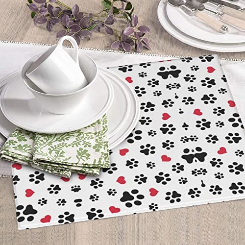 Love Cat Paw Heart Puppy Foot Print Printed Drying Mat For Kitchen Ultra Absorbent Microfiber Dishes Drainer Mats Non-Slip Silicone Quick Dry Pad - 18 X 16inch