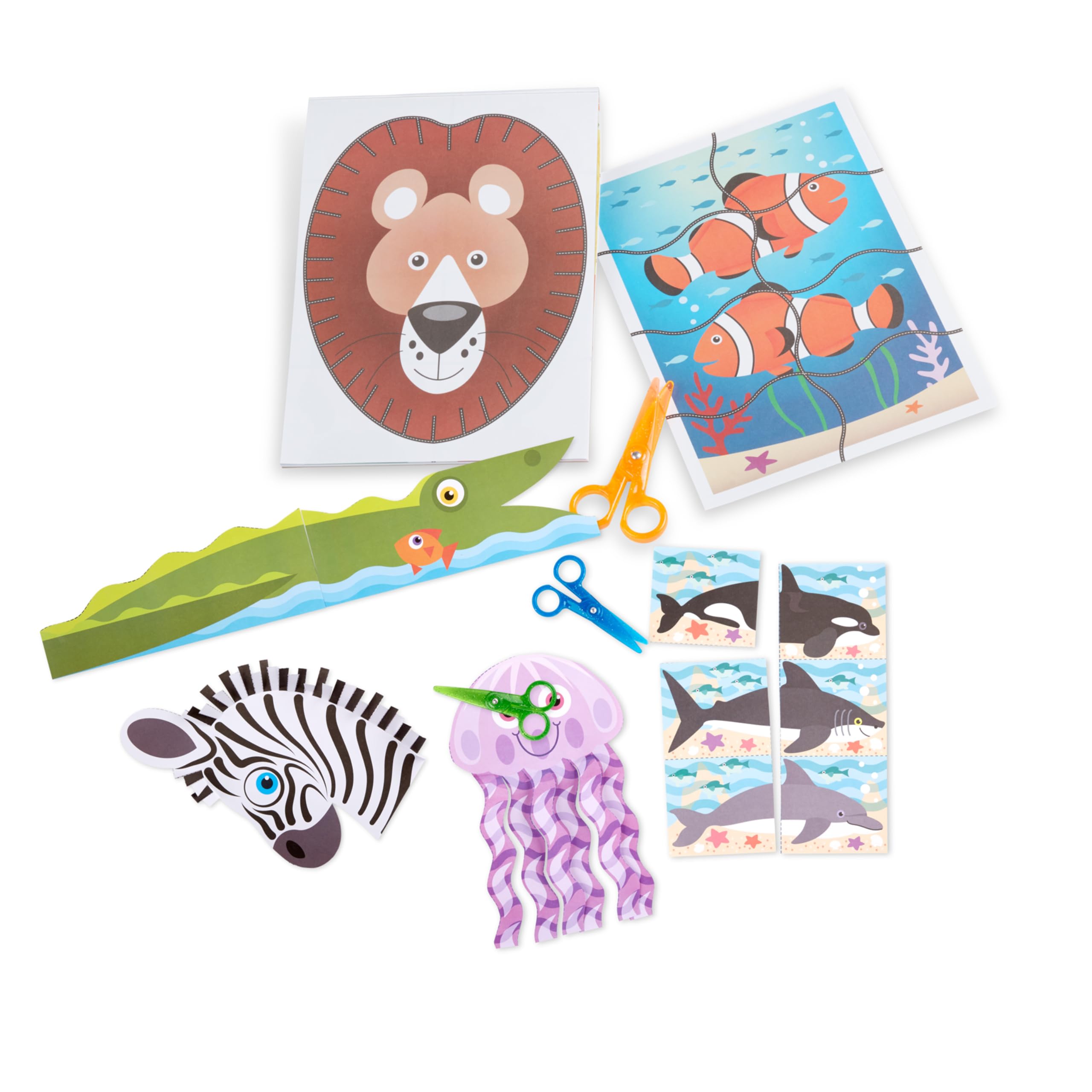 Melissa & Doug Scissor Skills Activity Pad with Child-Safe Scissors 3-Pack (Safari, Sea Life, Activities β 20 Pages Each)