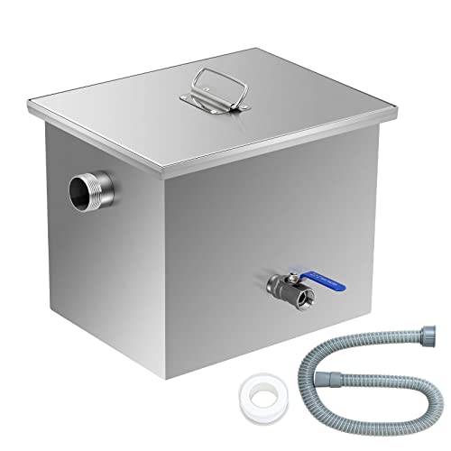 Commercial Grease Interceptor, Stainless Steel Grease Trap, Under Sink Grease Trap Waste Water Oil-Water Separator for Restaurant, Cafe, Canteen, Factory, Kitchen,8 LB,Silver