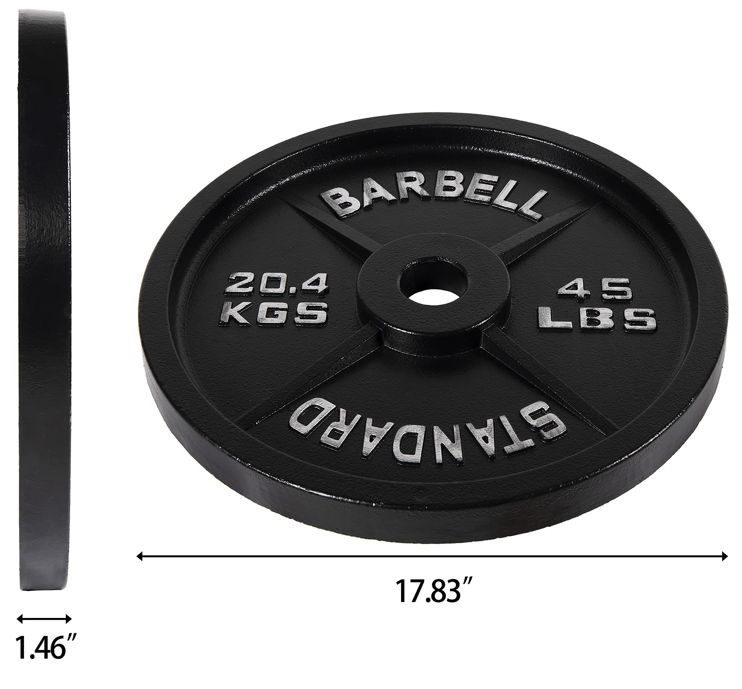 BalanceFrom Powergainz Olympic 2-Inch Cast Iron Plate Weight Plate for Strength Training and Weightlifting, Black POG-2INSTD-45X2