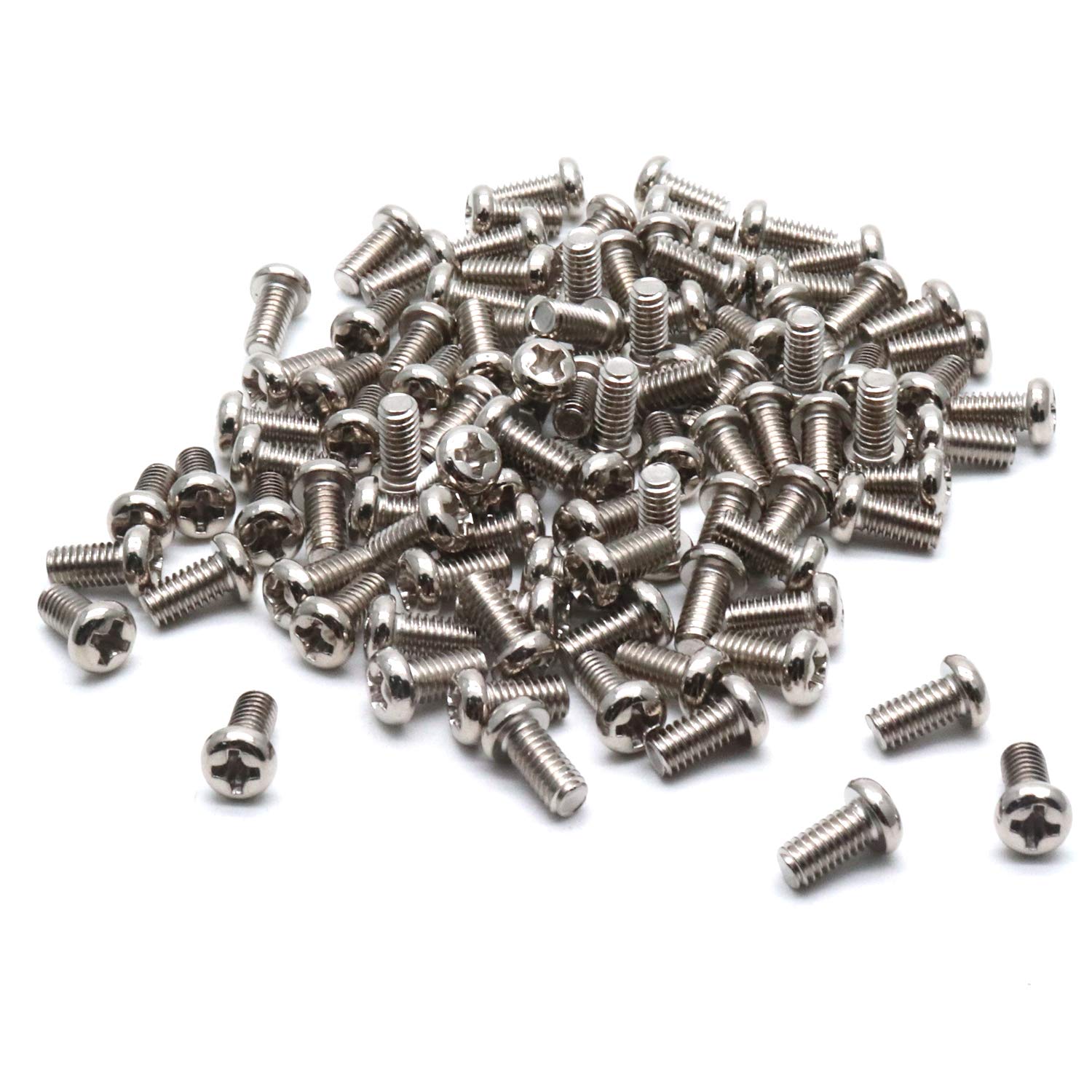 Xiaoyztan 100Pcs M4x8mm 201 Stainless Steel Phillips Pan Head Machine Screw Bolt Full Thread Plain Finish Fastener