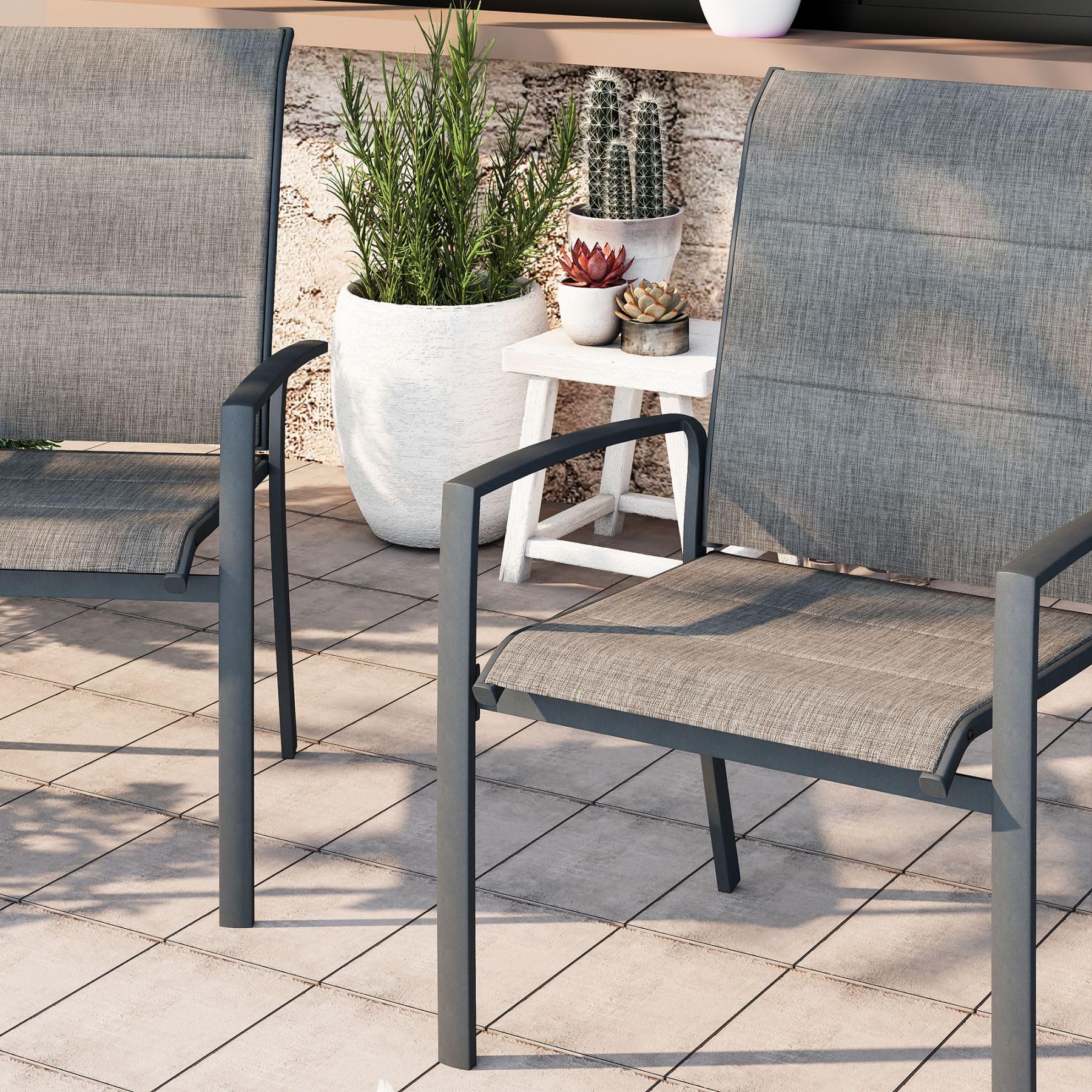 DIFY Patio Dining Chairs Set of 2, Stackable Outdoor Metal Chairs for Garden, Porch and Lawn, Grey