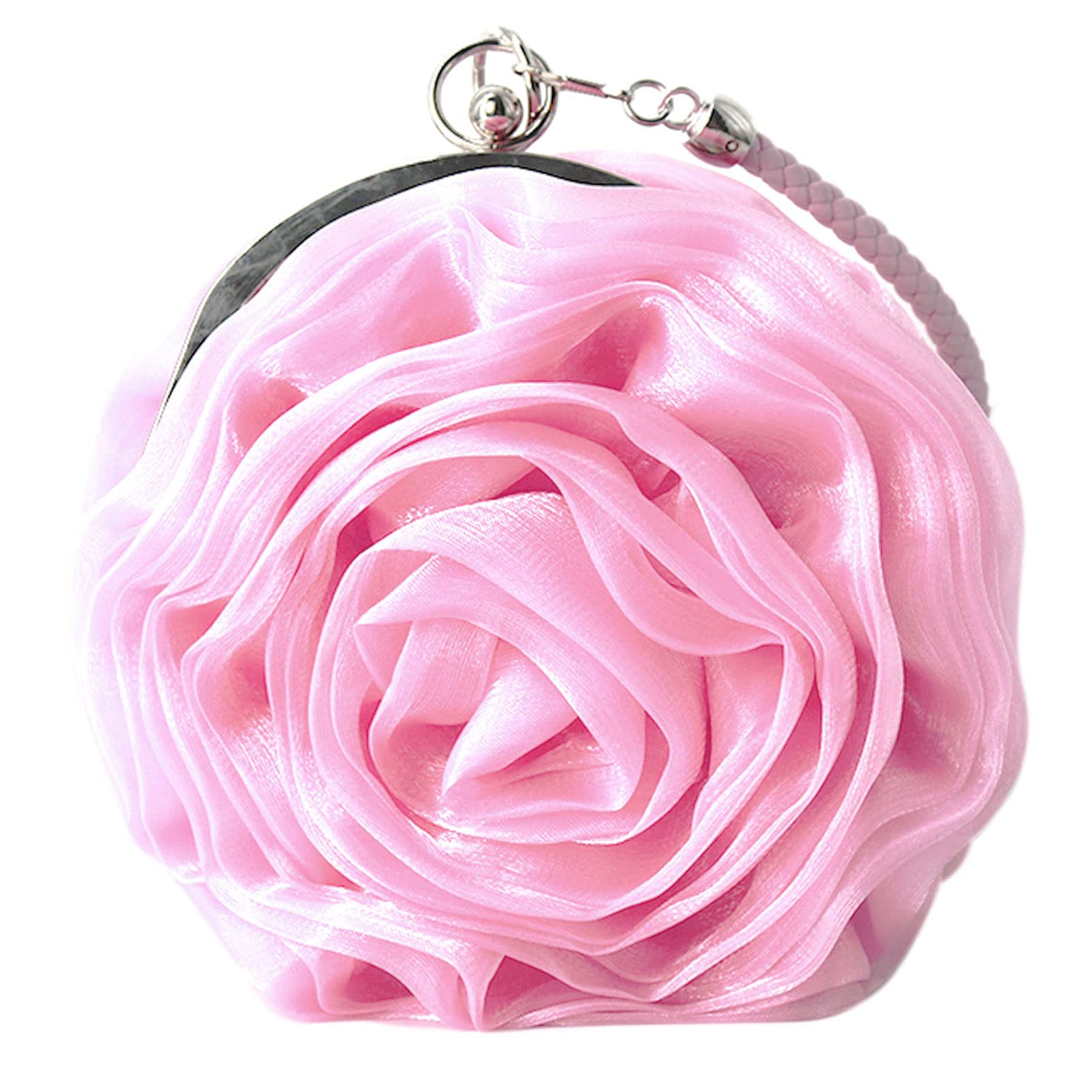 Mily Womens Satin Evening Bag Flower Shaped Wristlet (A-Pink)