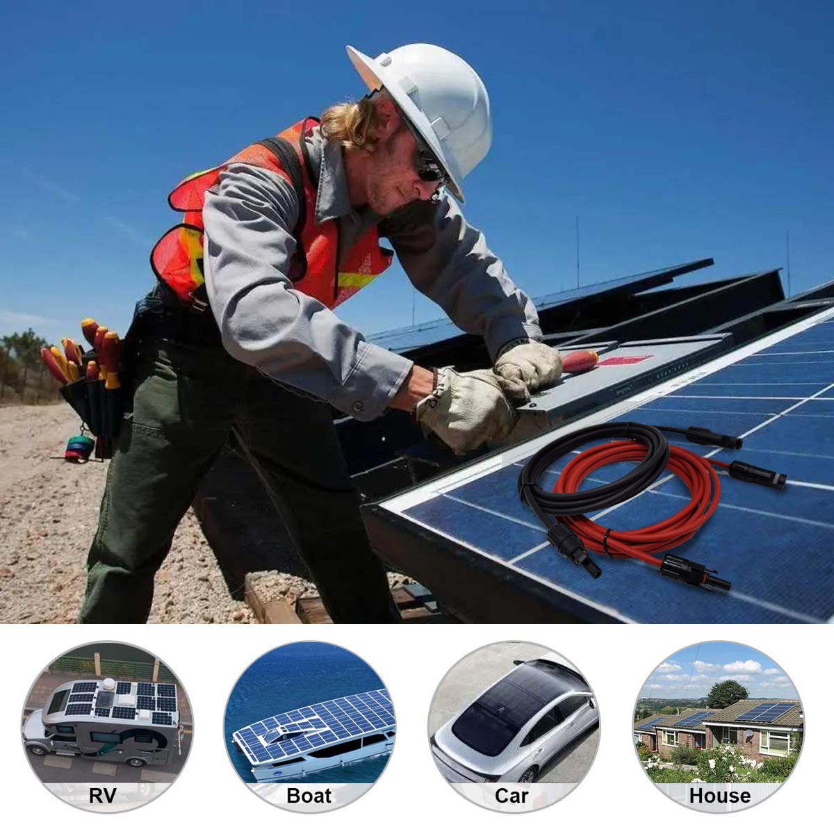 BEAYFILY 10AWG Solar Extension Cable Wire,Solar Panel Adaptor Cable with Male and Female Weatherproof Connector (9.8 Ft)