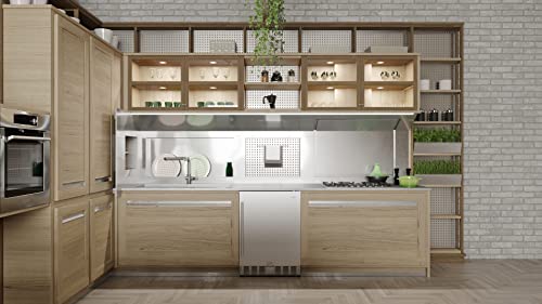 KoolMore 23.4” Built-In Mini Fridge for Food and Beverages with Glass Shelves, Stainless Steel Door, Adjustable Temperature, LED Light, for Home, Office, Garage, or Dorm [5 Cu. Ft.] (KM-BIR5C-SS)