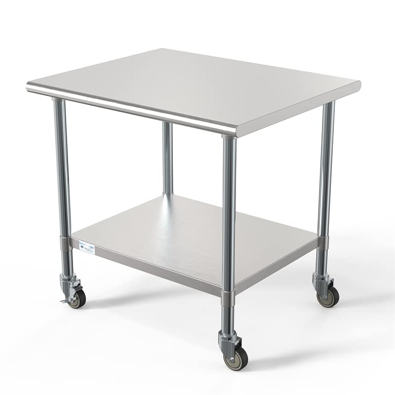 KoolMore Commercial 30β x 36β Stainless Steel Work Table with Wheels for Restaurant or Home Use, Under Storage Shelf for Food, Tools, and Hardware, Heavy Duty Metal Workspace (CT3036-18C), Silver
