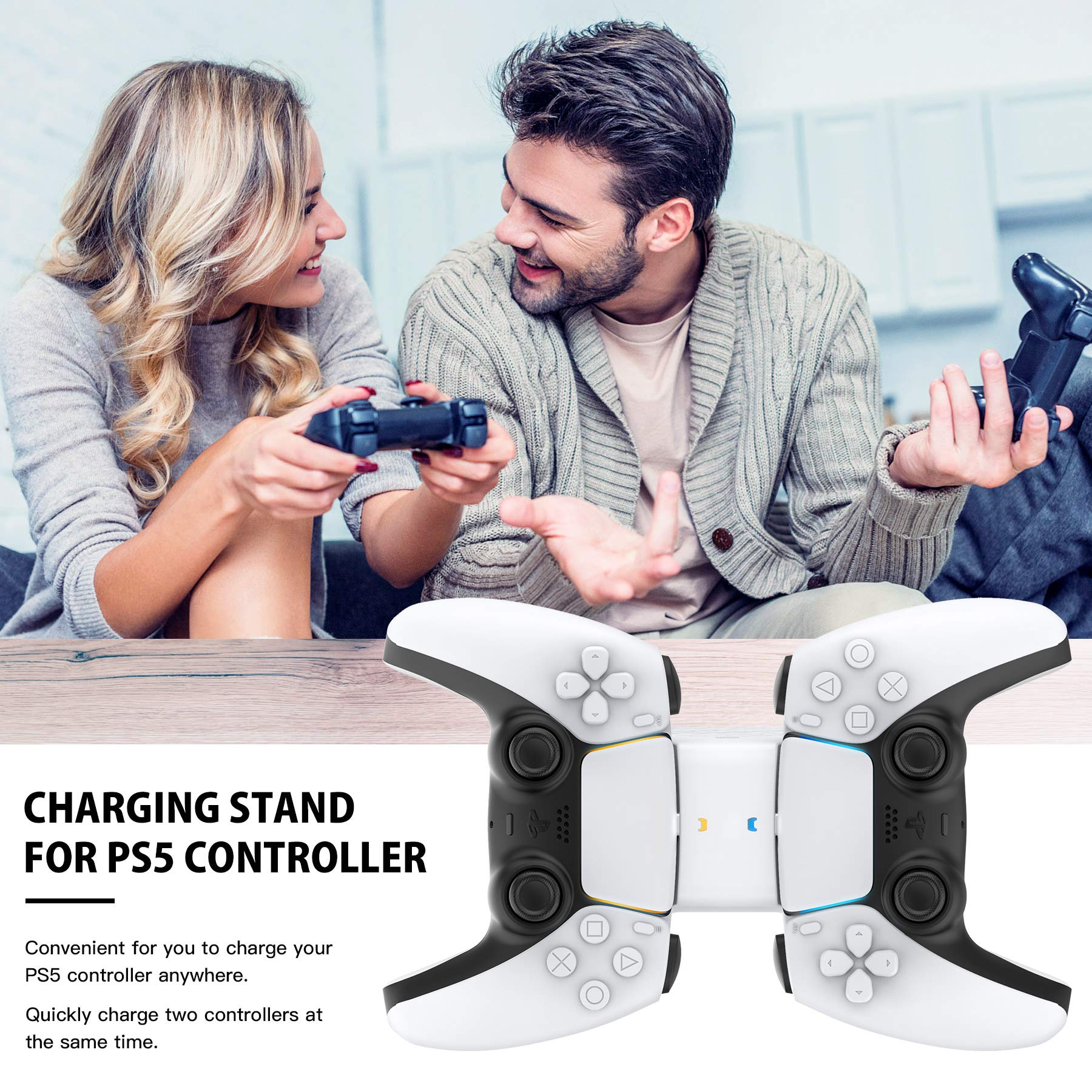 Benazcap Charging Station for Playstation 5/PS5 Controller, Charging Stand Dock with Dual USB C Ports, Led Indicator, Console Accessories Charger for PS5/Playstation 5 Game Controller - White