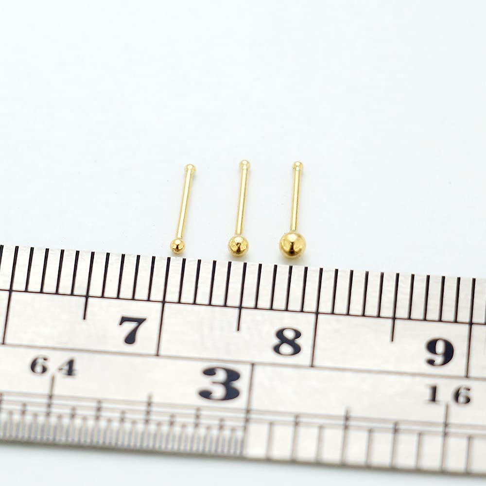 AtoZ Piercing - 9K Solid Yellow Gold 1.5MM Plain Ball Top 22 Gauge Ball End Nose Stud Piercing Jewelry