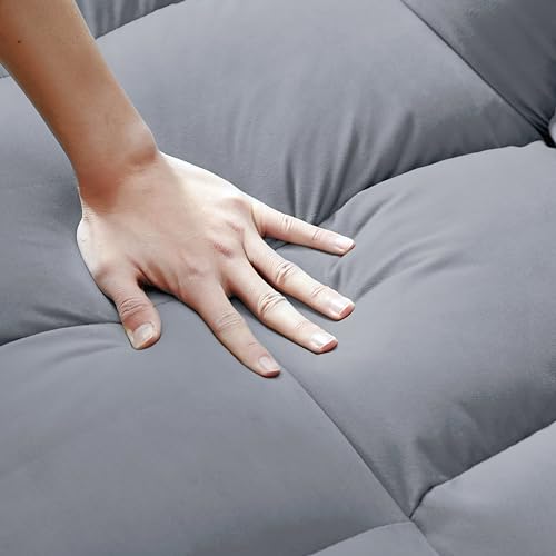 DHHU Loveseat Sleeper Sofa Bed 3 in 1 Pockets & Toss Pillows, Velvet Pull Chaise, 2-seat Fabric Convertible, Couch for Living Room Apartment Lounge, 21" D x 46.8" W x 30.7" H, Gray-64