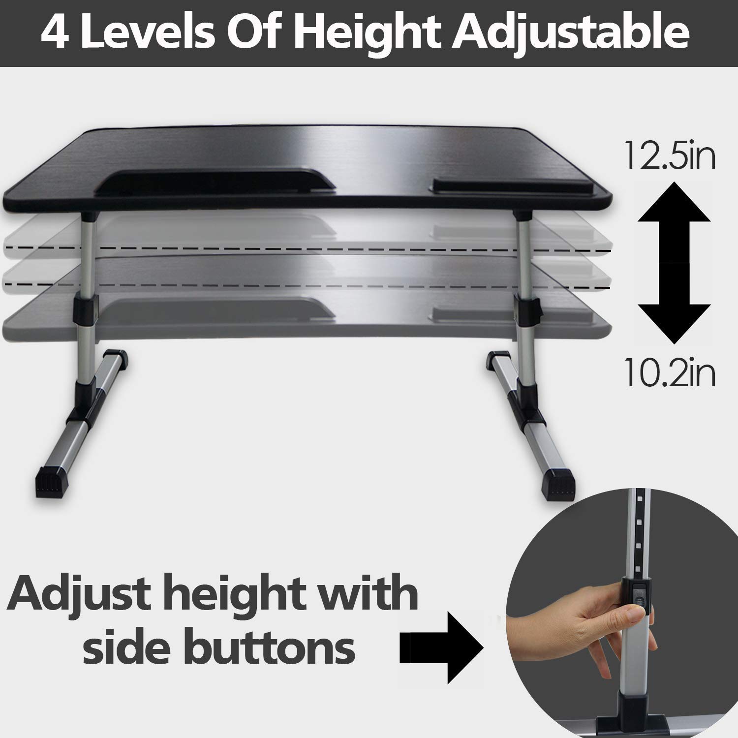Bed Desk for Laptop, Adjustable Bed Table Tray Computer Desk, Portable Laptop Stand, Height and Angle Adjustable for Eating, Working, Writing, Medium(20.4IN X 11.8IN, Black)