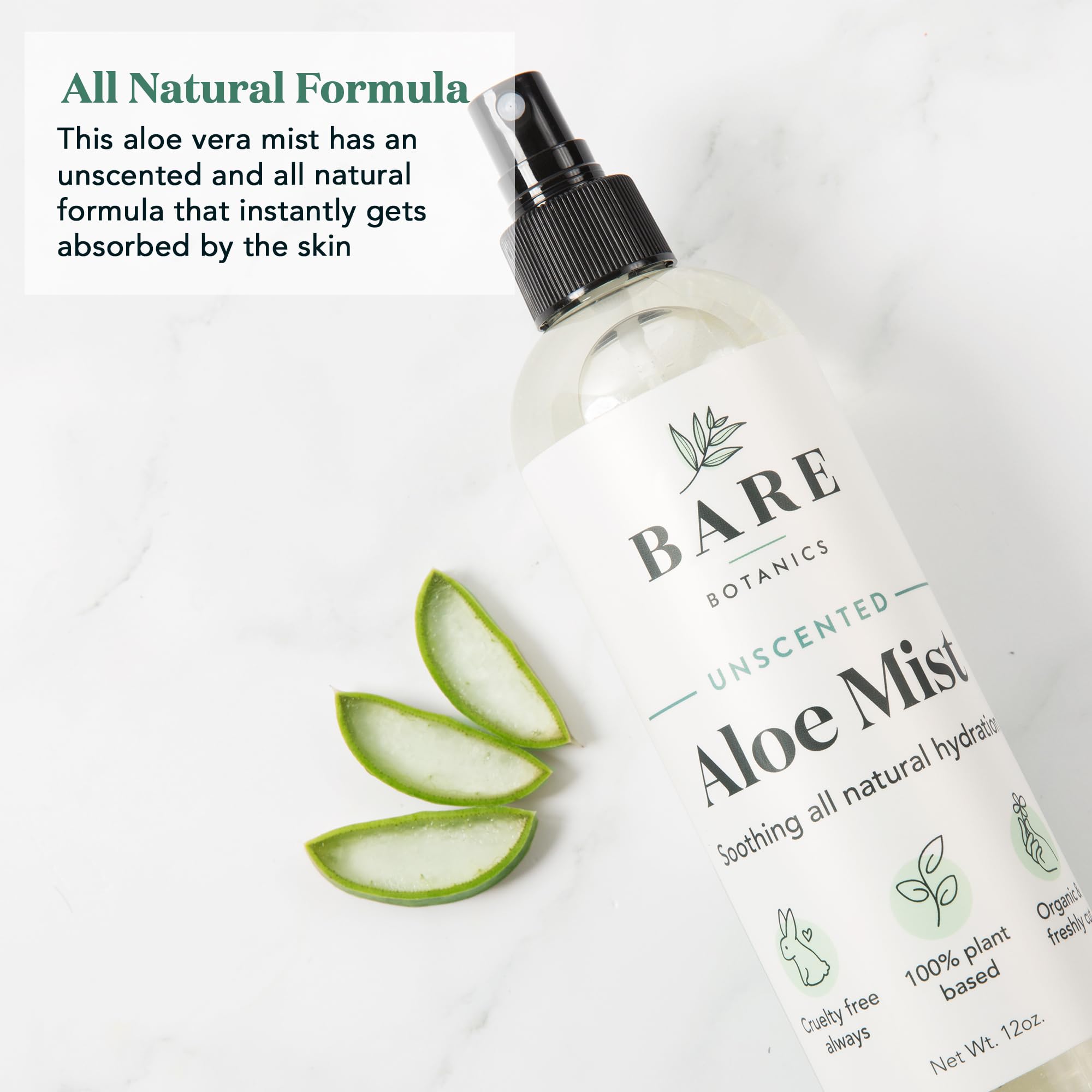 BARE BOTANICS Cooling Aloe Spray for Skin & Hair - Large 12oz | Sunburn Spray & Aloe Hair Moisturizer | 99.66% Pure Unscented Aloe Vera Spray Made in Wisconsin…