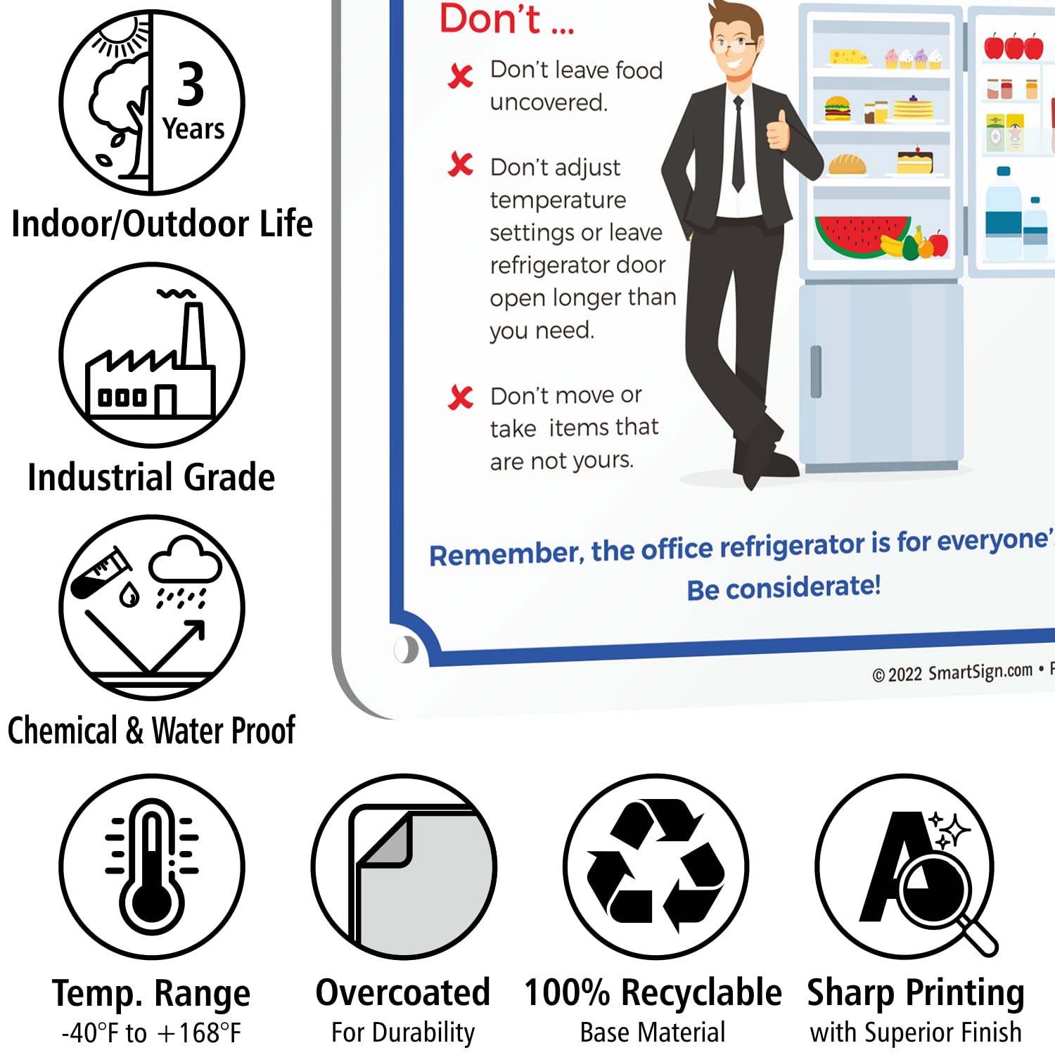 SmartSign 10 x 7 inch “Respect Your Co-Workers - Office Refrigerator Etiquette” Sign, Digitally Printed, 55 mil HDPE Plastic, Multicolor, Made in USA