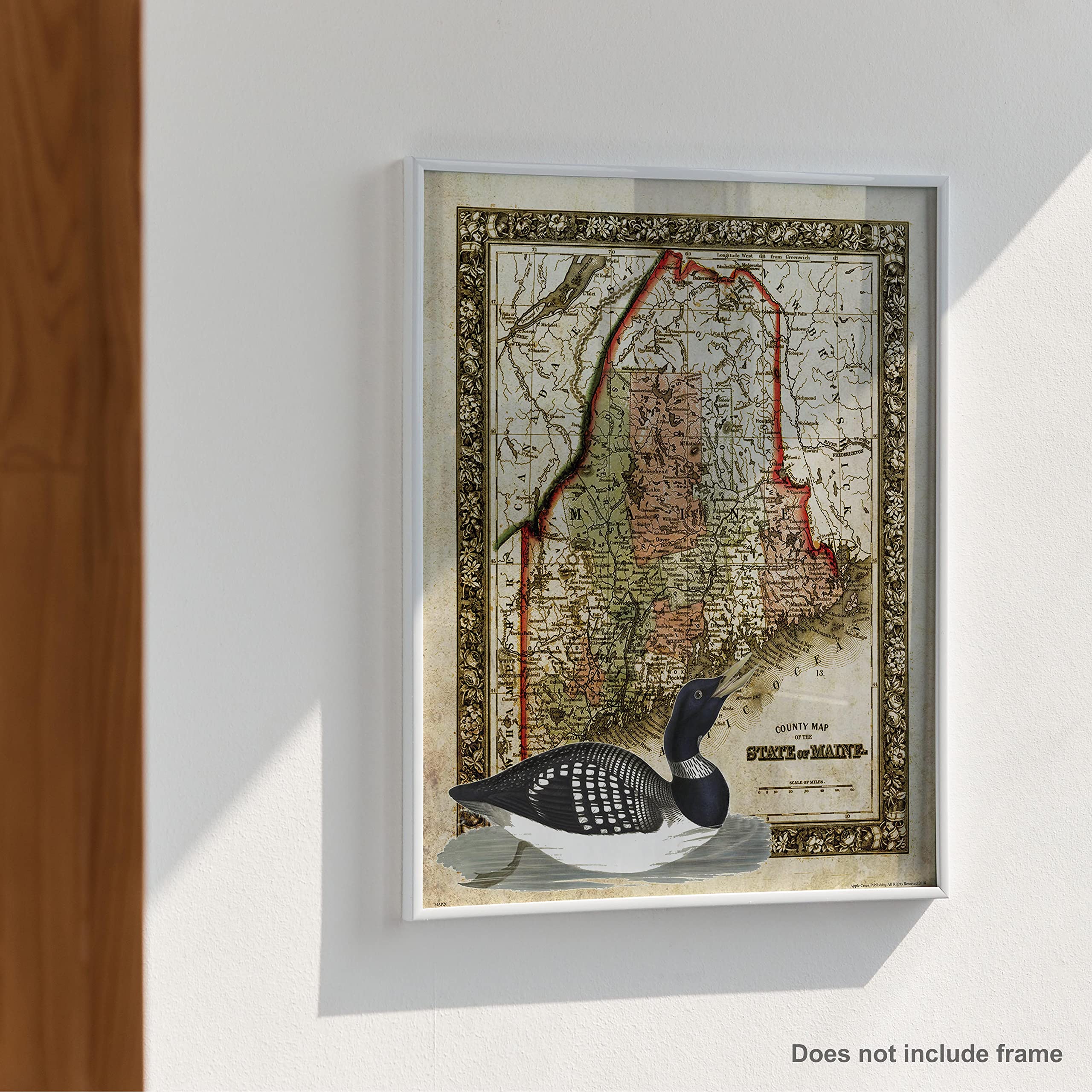 Apple Creek Maine State Map Common Loon Call Decoy Poster Art Print 11x14 Cabin Wall Decor Pictures