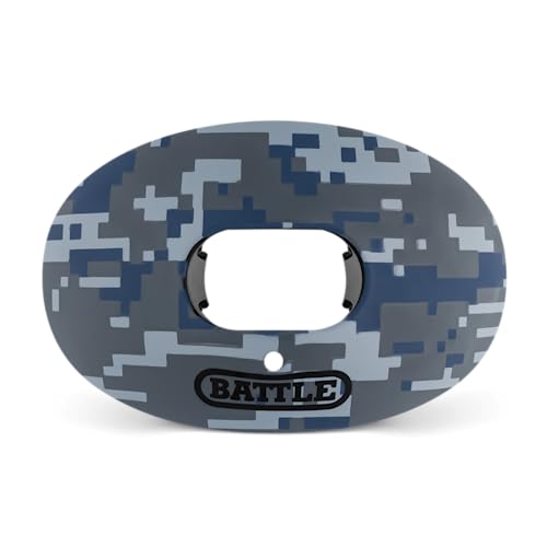 Battle Oxygen Lip Protector Mouthguard β Football and Sports Mouth Guard β Maximum Oxygen β Mouthpiece Fits With or Without Braces β Absorber Shield Protects Lips and Teeth, Limited Edition Camo Print, Blue Camo
