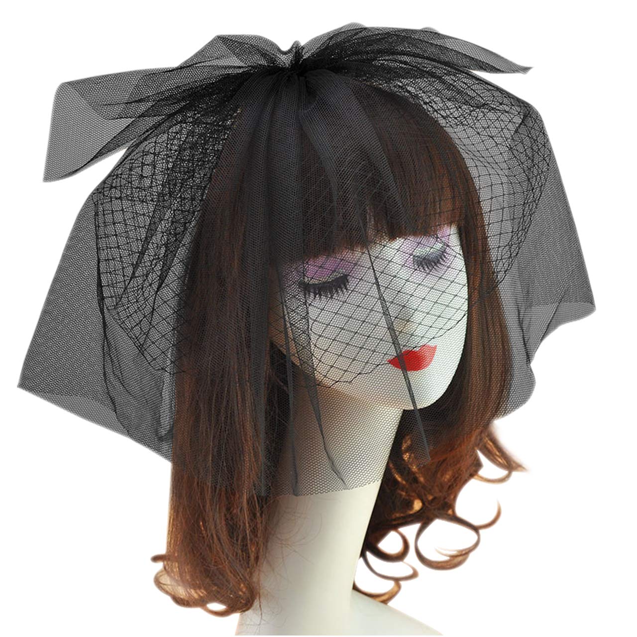Ayliss Women Mesh Veils Bridal Birdcage Veil Short Wedding Face Veil with Clip Tulle Gothic Bride Halloween Costume Veil (Black)