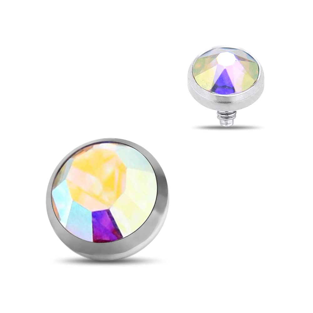 AtoZ Piercing Rainbow 5MM Round Crystal Stone 316L Surgical Steel Top Micro Dermal Anchor Jewelry