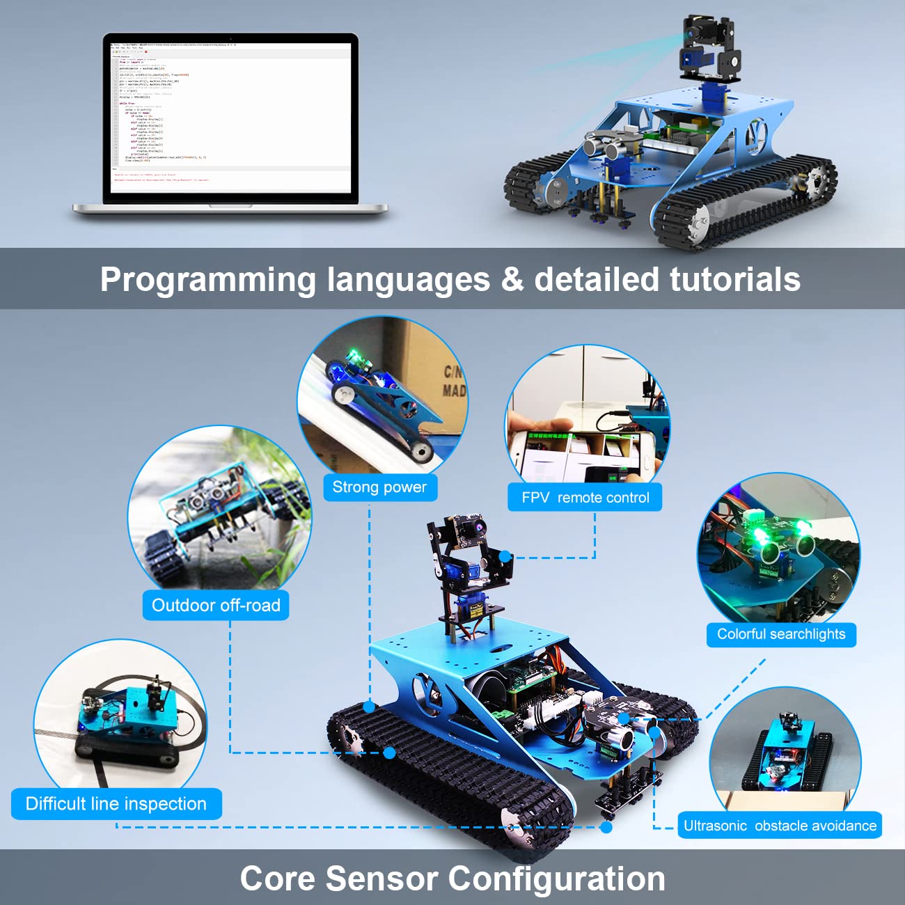 Yahboom AI Robot Kit Tank Chassis for Raspberry Pi 4B Camera Starter Kit Python Programmable Electronic Science Project DIY Smart Car Robotics for 16+ (Without Pi 4B)