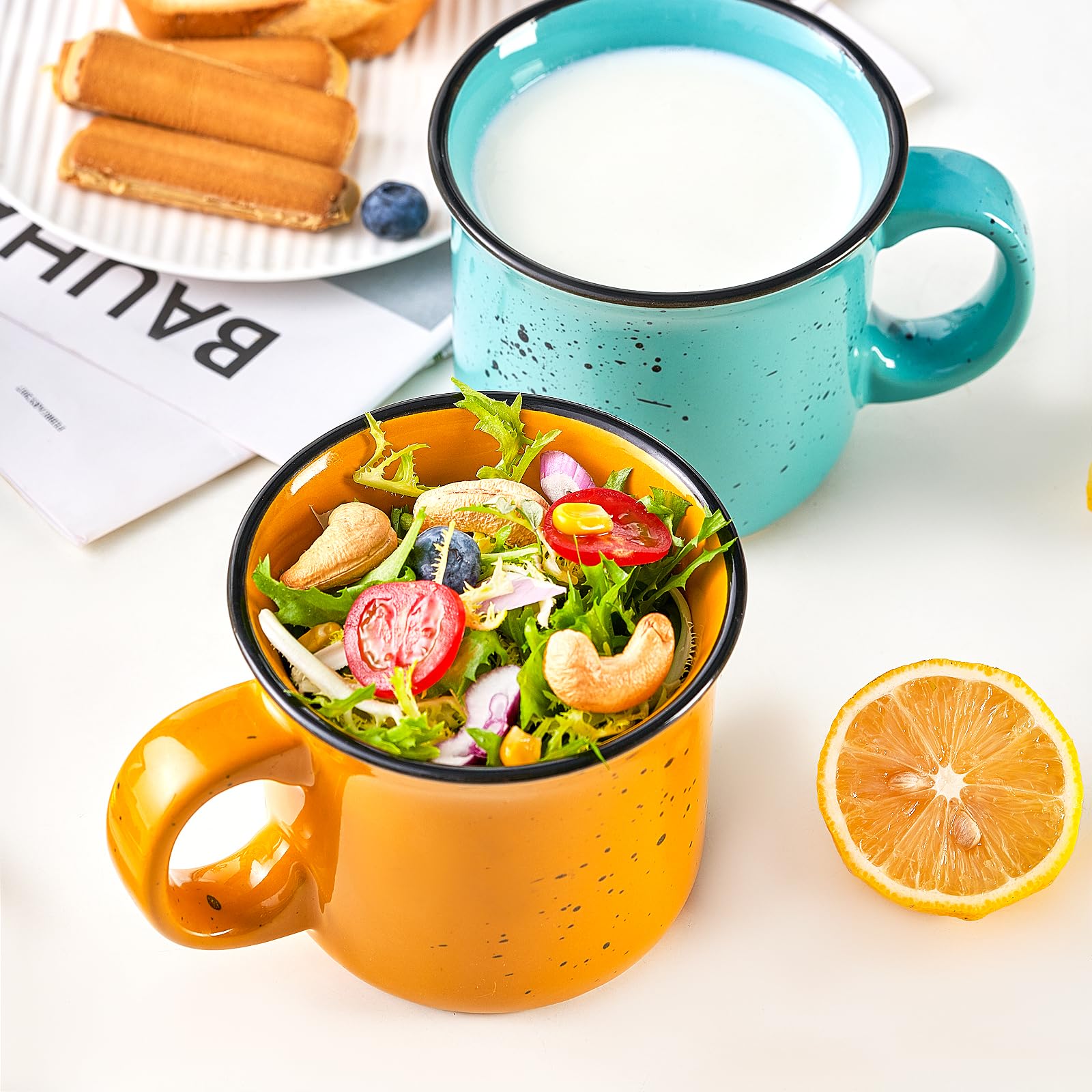 bestone Coffee Mugs Set of 4,16 oz Large Coffee Mugs, Ceramic Mugs with Handles,Coffee,Salad,Noodles etc Coffee Mugs, Cups for Coffee Cereal Latte ,Microwave & Dishwasher safe,Vibrant Colors