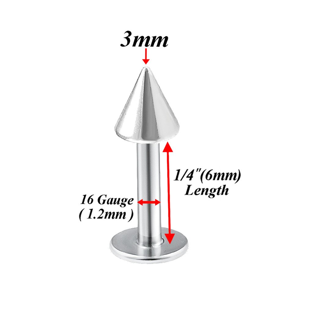 bodyjewelrytrend 4pcs 16g Labret Stud Lip Ring Cartilage Tragus Snakebite Monroe Triple Forward Helix Conch Medusa Lobe Black Spike Pick Size, Alloy Steel