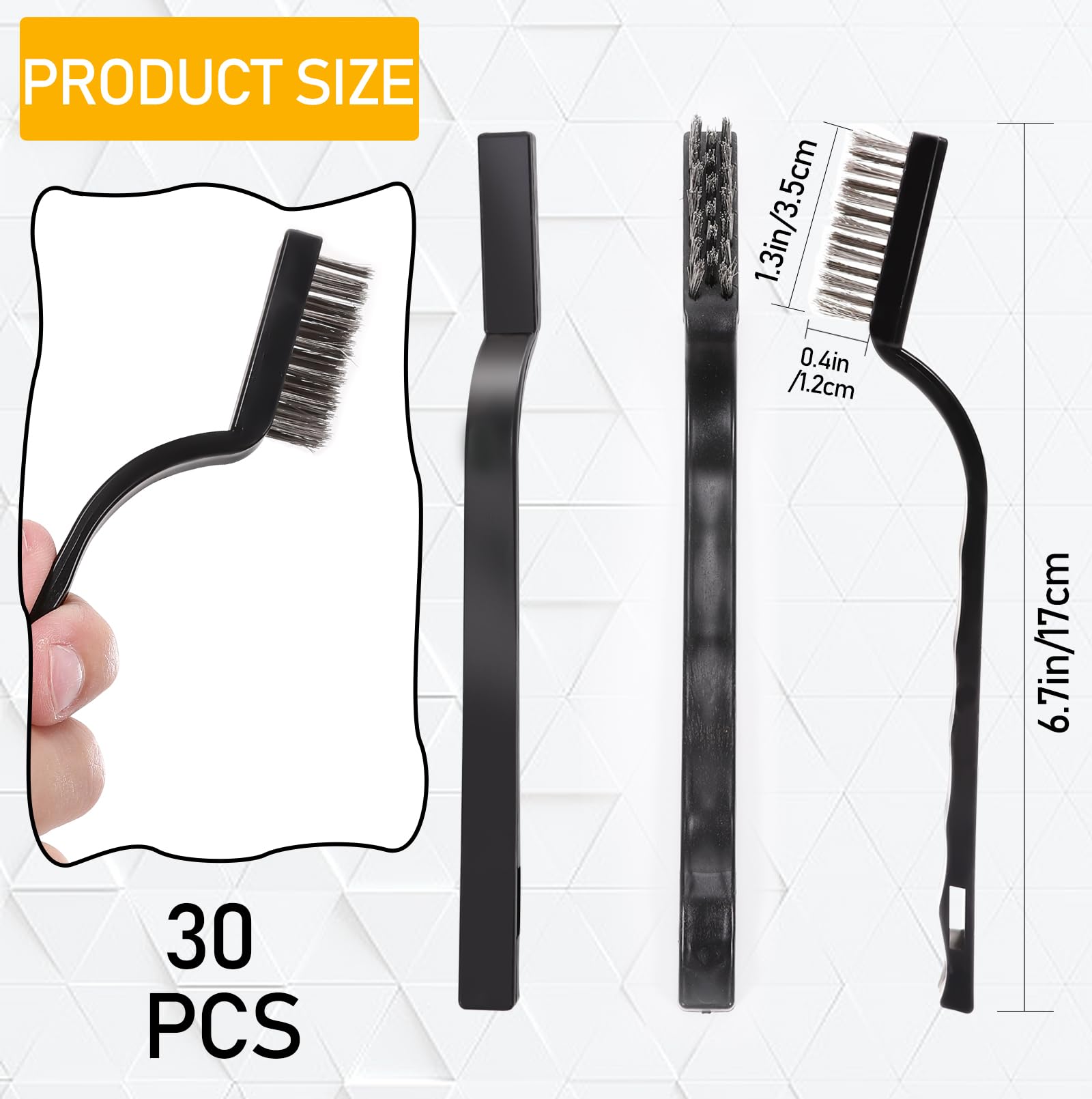 Dyrfolm 30 Pieces Mini Wire Brush,Stainless Steel Brush,Curved Handle Masonry Scratch Brush,Metal Wire Brushes for Cleaning,Wire Bristles Brush Set for Cleaning Welding Slag (Silver, 6.7 inches/17cm)
