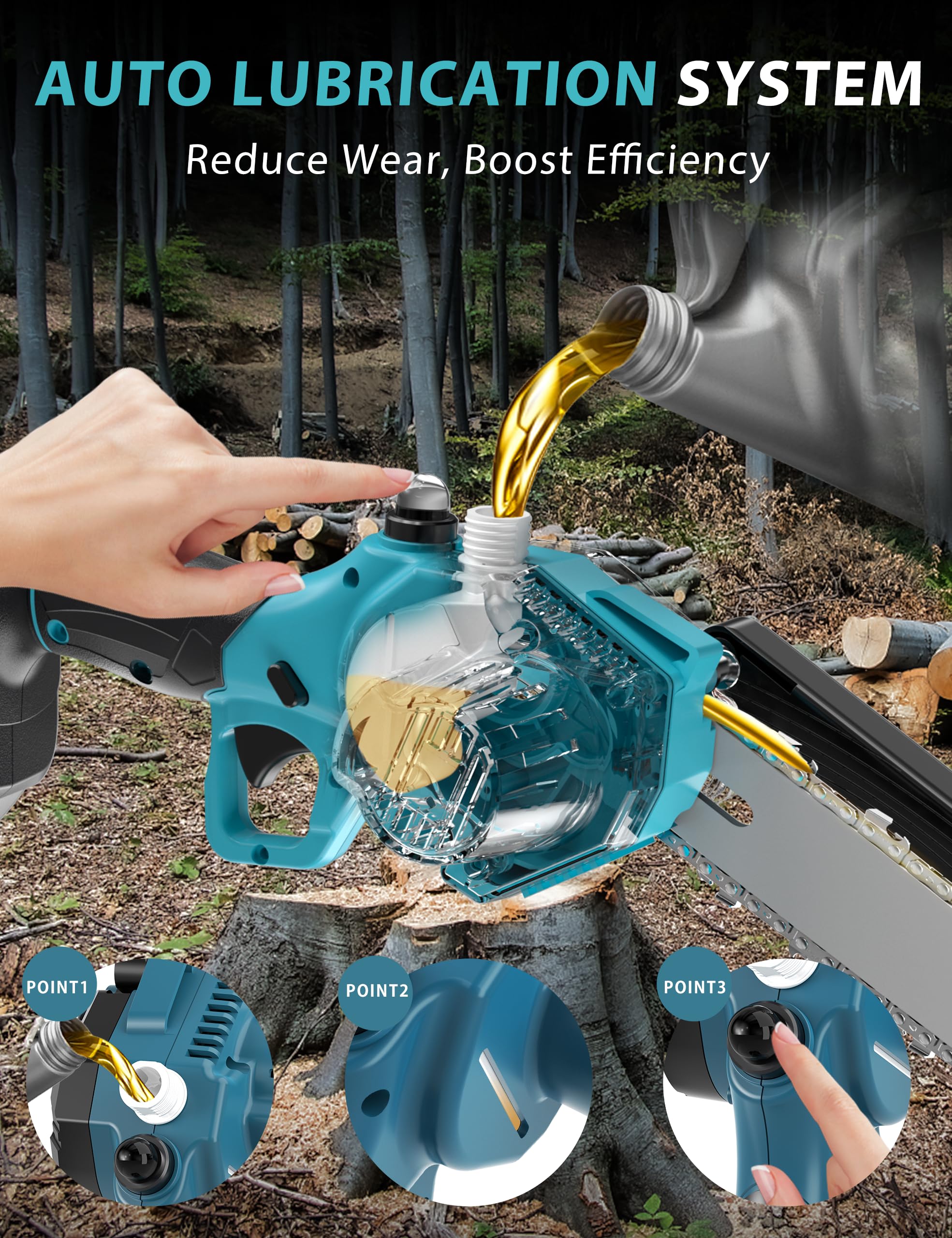 BEI & HONG Mini Chainsaw Cordless 6-Inch | Upgraded Chain Oil System | 775 High Torque Motor | Switch Security Lock | Tool Free Lnstallation Design | Handheld Small Chainsaw for Cutting Wood Trimming