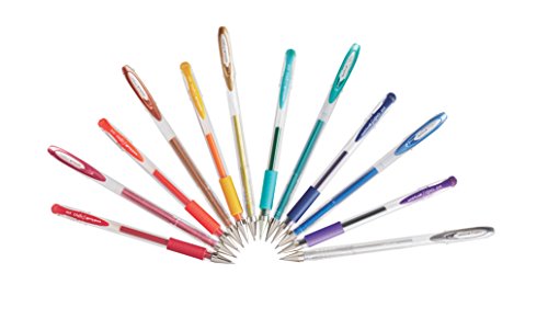 uni-ball 2004053 Gel Pens, Ultra Micro (0.38mm) & Medium (0.8mm) Points, Assorted Colors, 12 Count