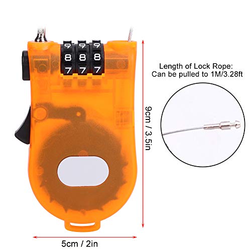 Bike Lock, Cable Luggage Lock, 3 Digit Combination Lock with 1 M Retractable Cable, for Bike, Cabinets Toolboxes