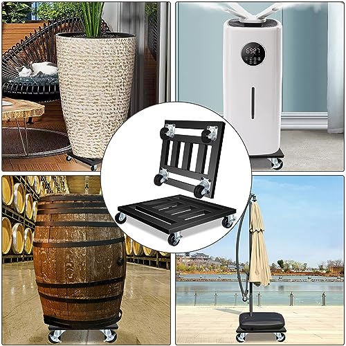 LUBORN Heavy Duty Plant Caddy with Wheels, 2 Pack Metal Rolling Plant Stand Indoor Outdoor, 12'' Square Plant Dolly with Lockable Caster Wheels Holds up 400 Lbs Planter, Black