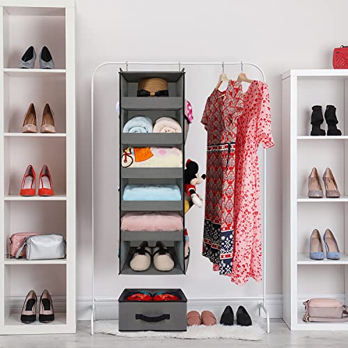 Licode 66LBS-Capacity Hanging Closet Organizer, Collapsible Hanging Closet Shelves, Hanging Purse Handbag Organizer for Closet & RV,42.5" H X 12.2" W X 13.6" D, 1-Pack A Grey