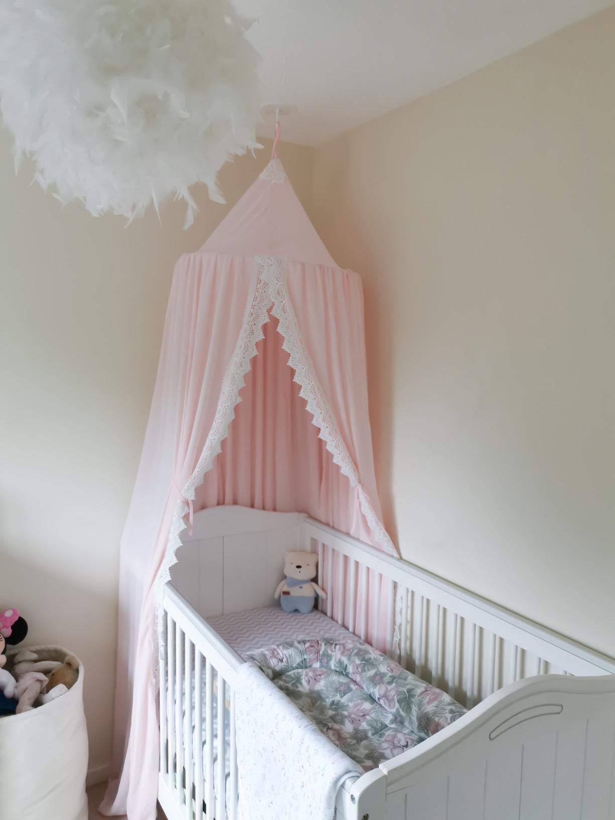 Bed Canopy Round Dome,Mosquito Net,Crib Canopy Bed Canopy for Kidâs Reading Room,Nursery Decorations,Bedroom Decoration (Pink)