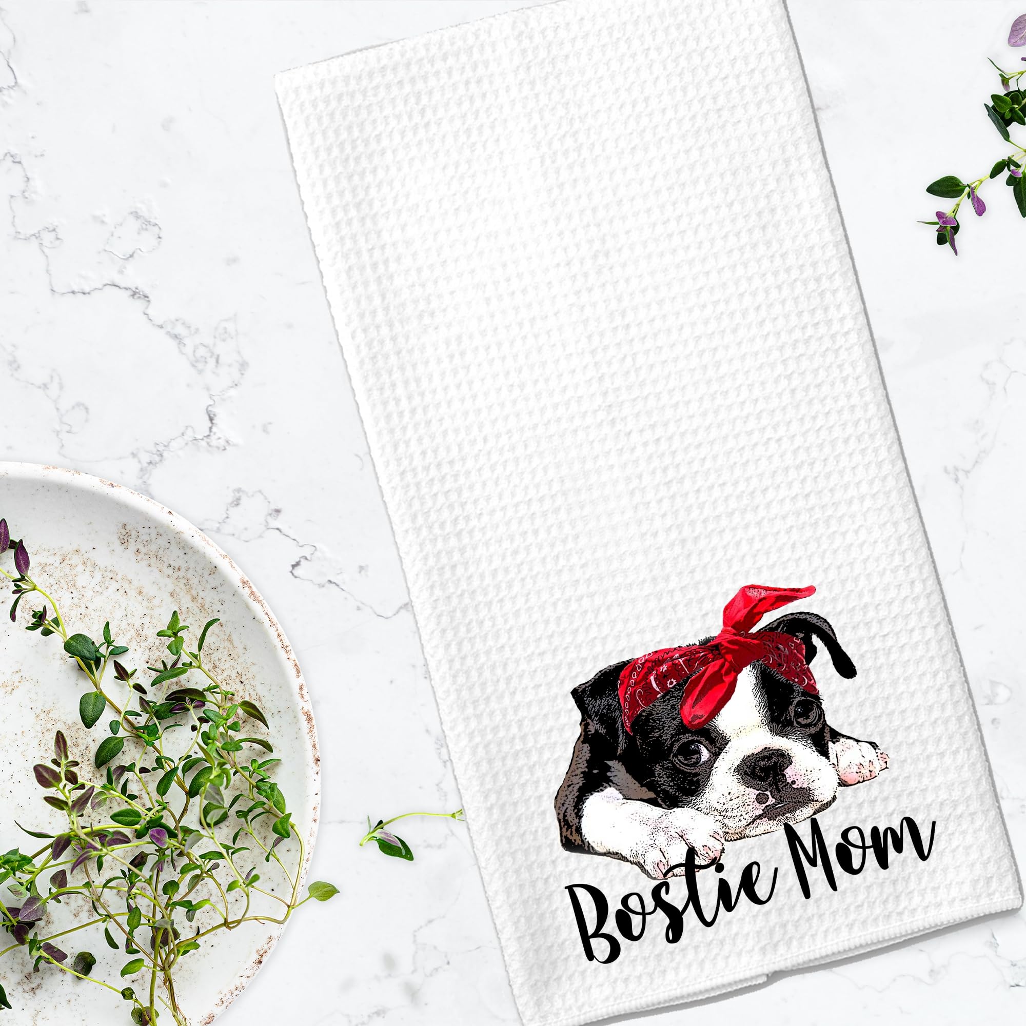 Bostie Mom, Boston Terrier Microfiber Kitchen Hand Towel Gift for Dog Lover