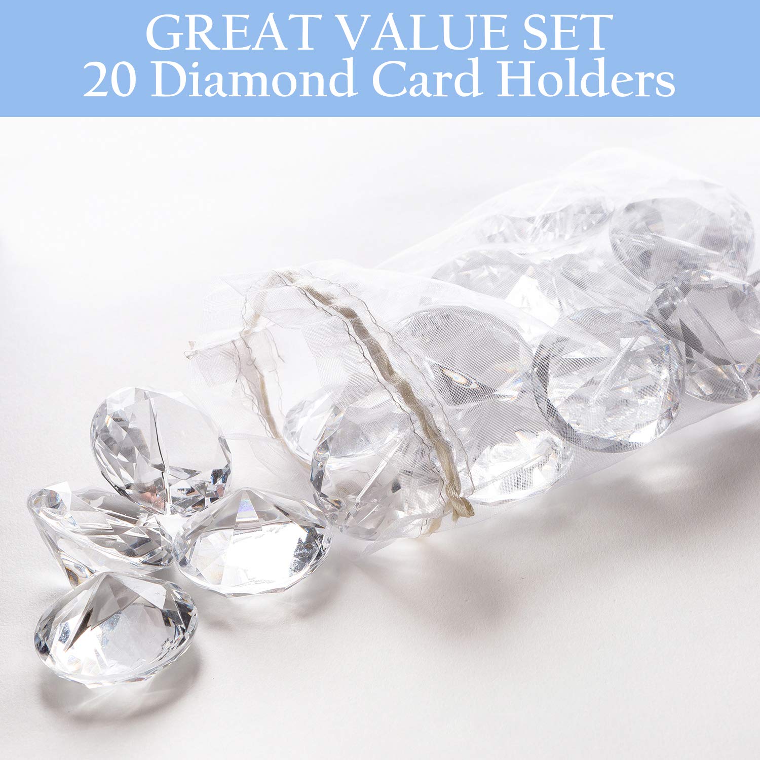 Diamond Table Number Holder & Place Card Holders [20 Pack] Sturdy, Crystal-Clear Acrylic Table Card Stands for Party & Wedding Table Decorations