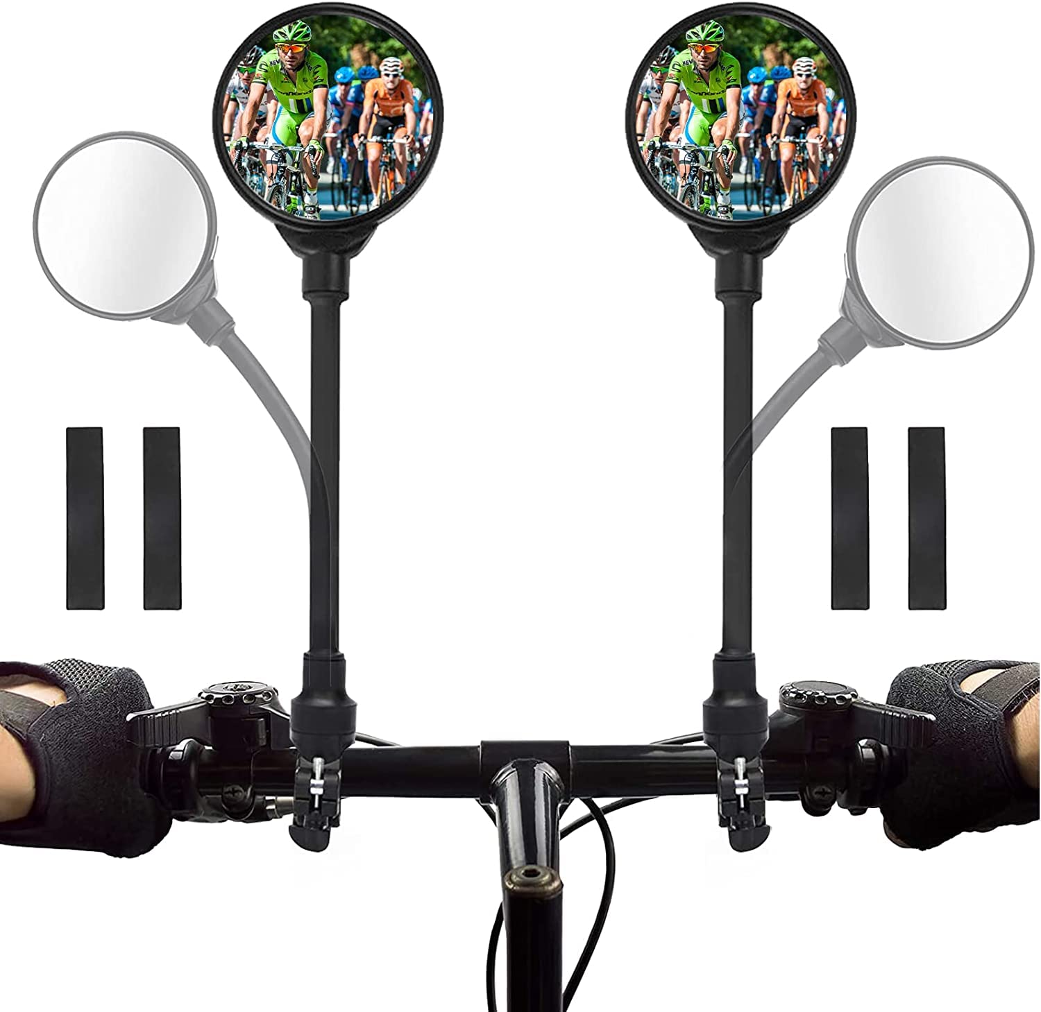 Bike Mirror Handlebar Mount 2 Pack,360°Rotatable Adjustable Handlebar Rear Bicycle Mirrors,HD Convex Round Bike Rear View Mirrors for Mountain Road Bikes Electric Bicycle Motorcycle