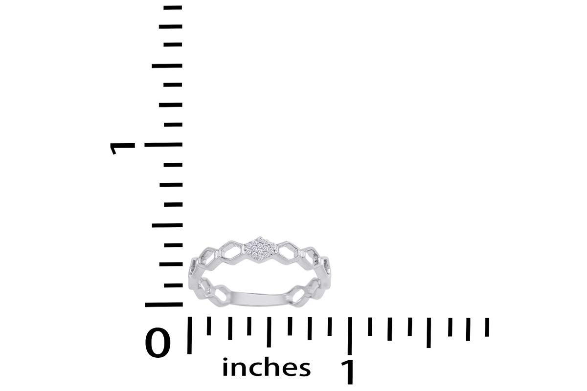 Aria Jewels Pave Diamond Hexagon Deco Minimalist Band Ring in 14K White Gold Over Sterling Silver for Women Ring Size - 8