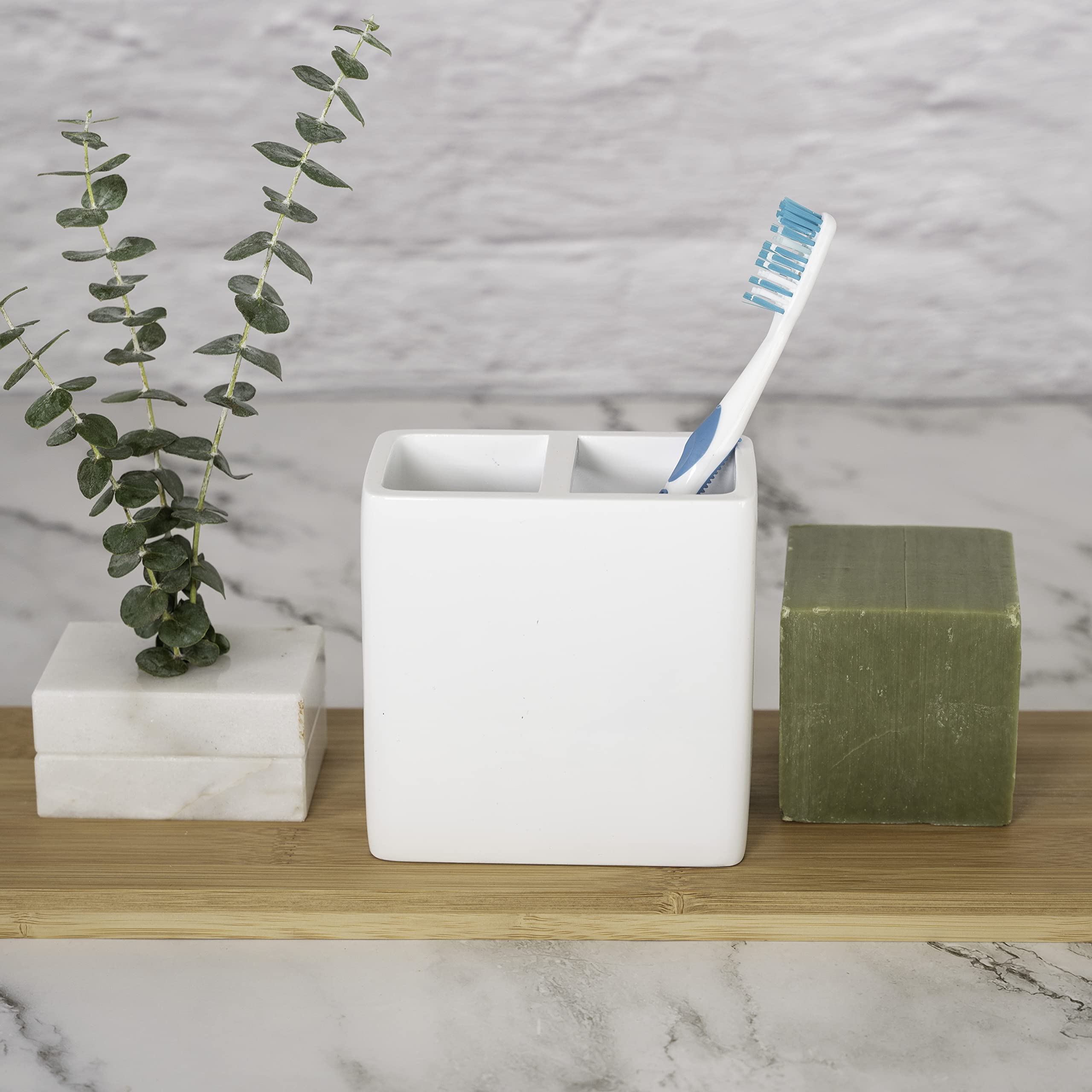 bUnusual Resin White High Gloss Toothbrush Holder - Multifunctional Toothbrush Organizer for Toothbrush, Toothpaste, Floss, or Razor - Heavy Duty Hand Poured