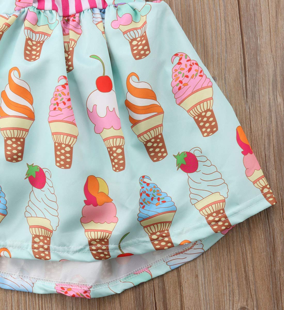 YOUNGER TREE Toddler Baby Girls Summer Skirt Ice Cream Print Sleeveless Strap Backless Dress (Green, 3-4 T)