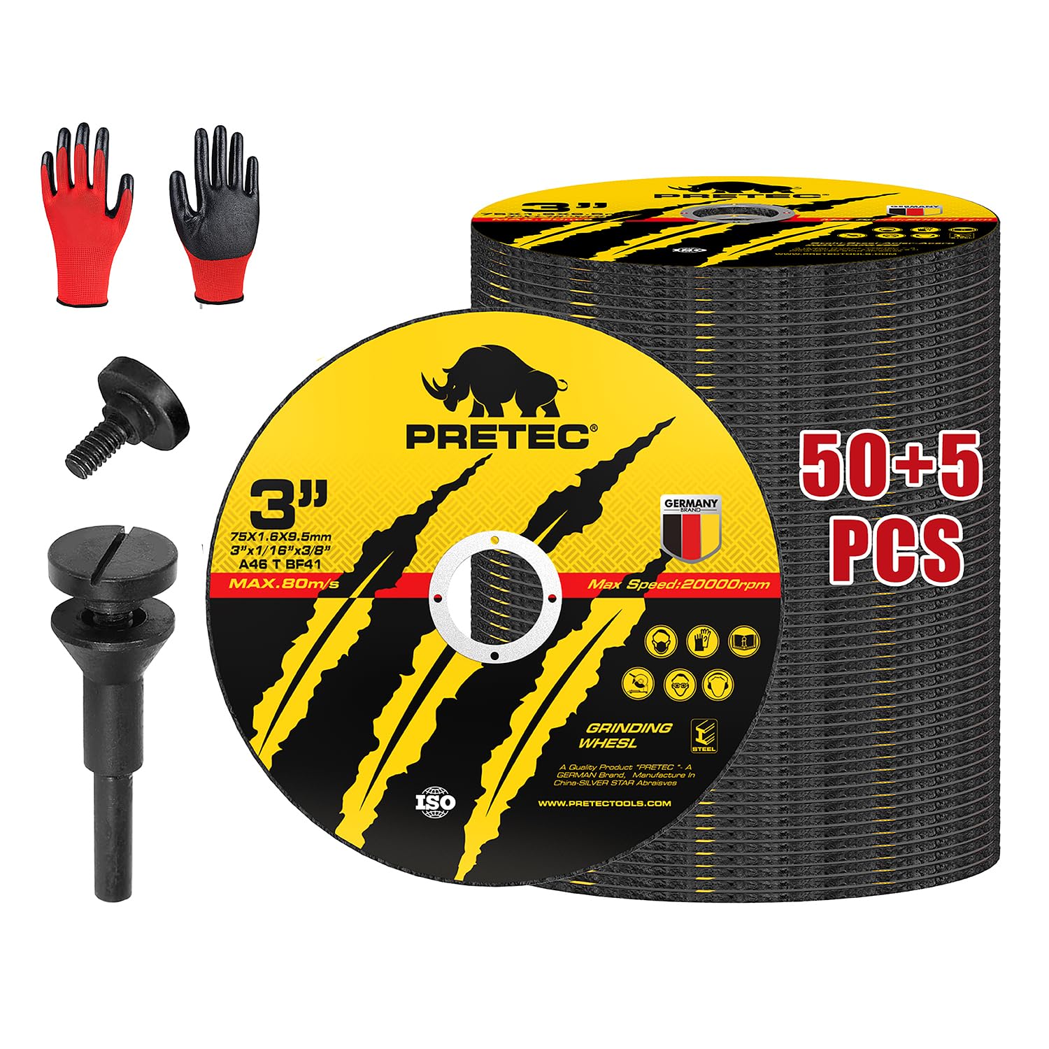 Die Grinder Cut-Off Wheel, 55 Pcs 3Inch Cut Off Wheels with 1/4 in Mounting Mandrel Kit for Die Grinder, 3/8" Arbor Hole Cutting Wheel for Metal & Stainless Steel Rotary Tool Drill Attachment
