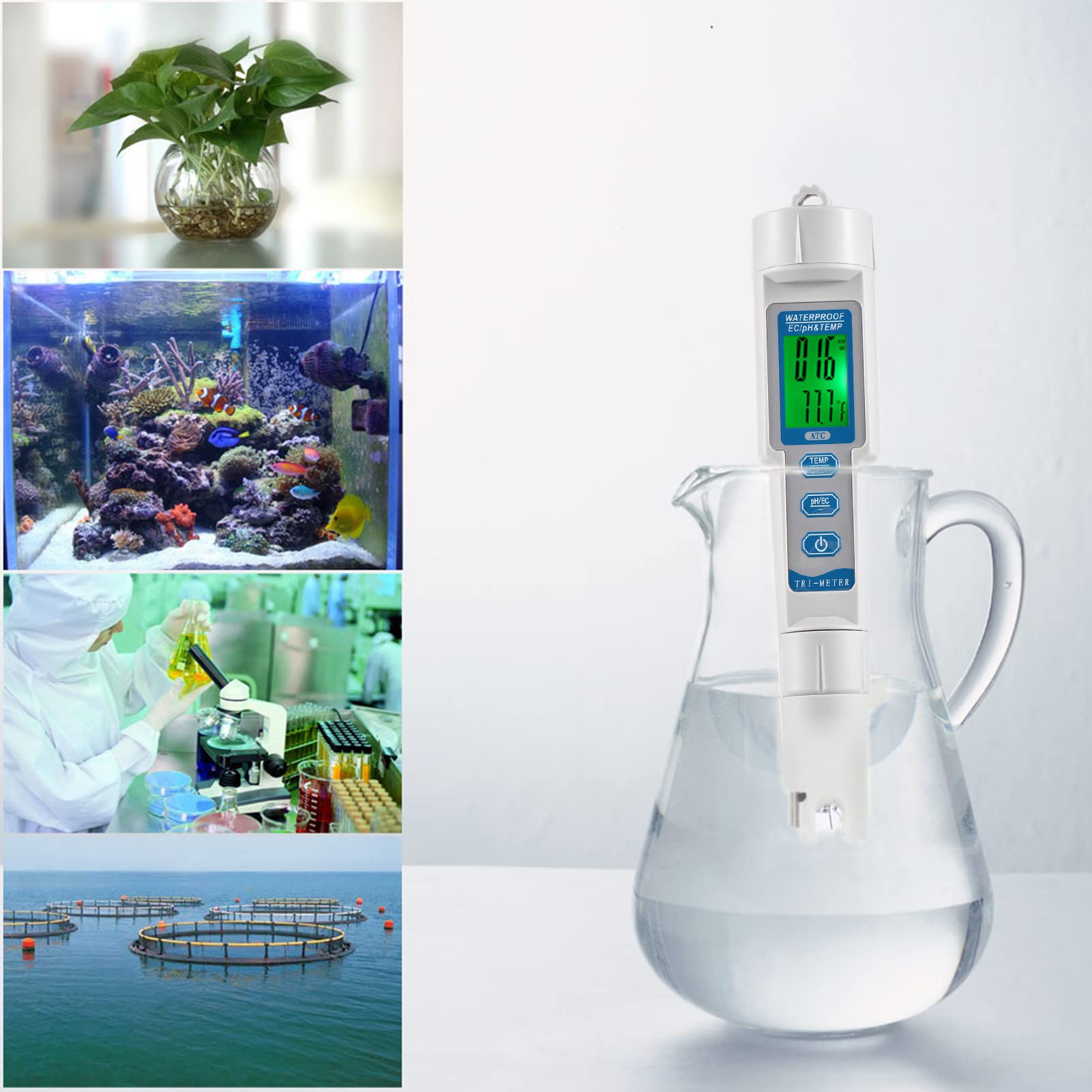 BUZHI pH & EC & Temp Meter, New Professional 3 in 1 Multi-Parameter Water Quality Tester Monitor Portable Pen Type pH & EC & Temp Meter Acidometer Water Quality Analysis Device