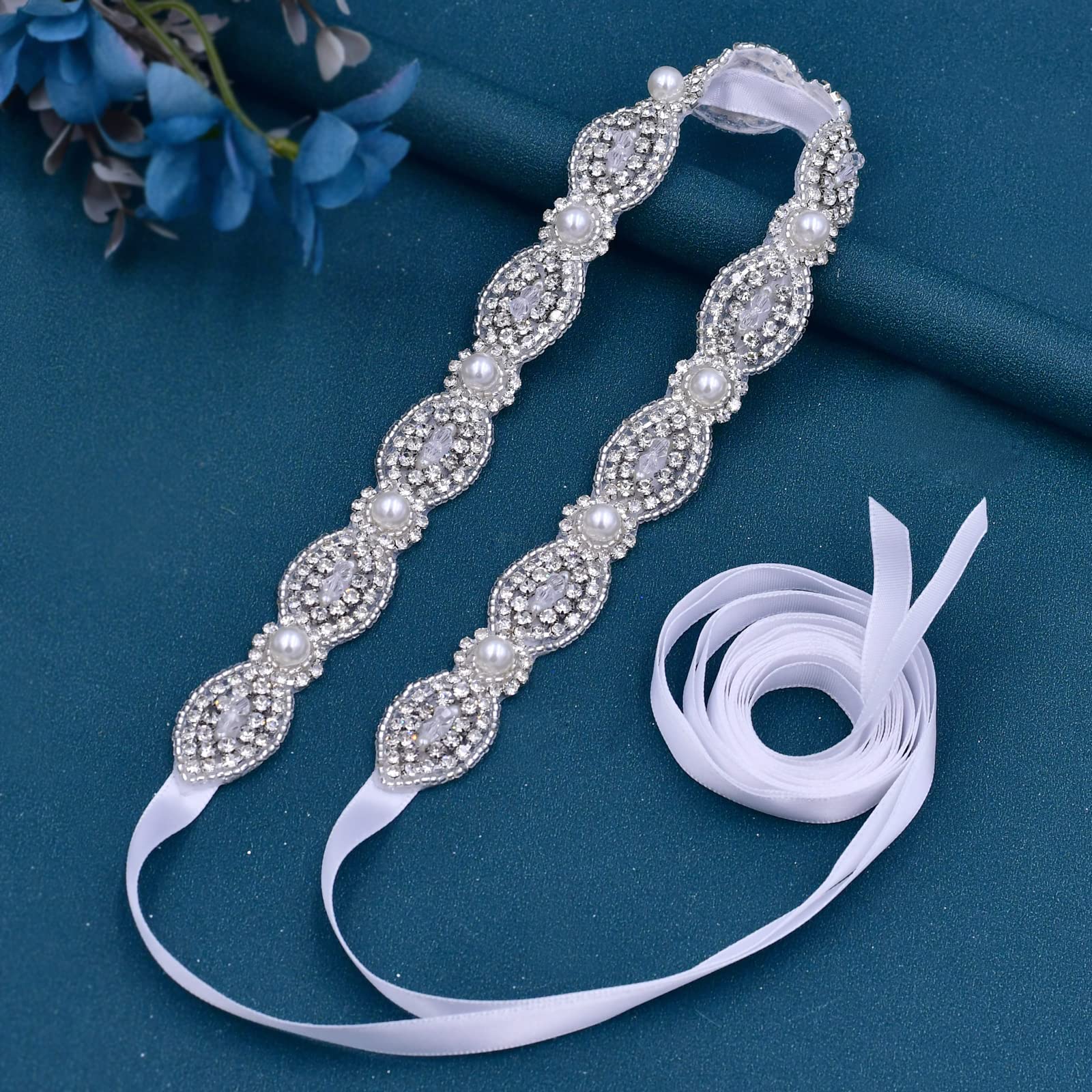 azaleas Bridal Belt with Rhinestones Wedding Dress Belt Pearl Headband Bride Bridesmaids Sash(S435)