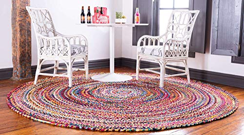 Unique Loom Braided Chindi Collection Area Rug - Layer (3' 3" Round, Multi/ Blue)