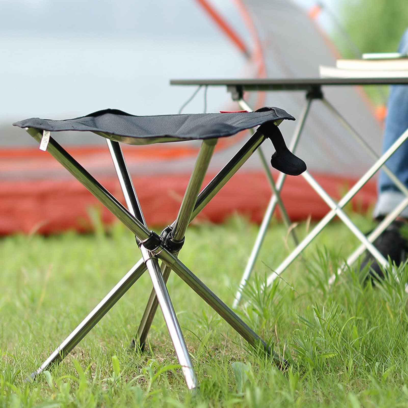 Azarxis Folding Camping Stool Mini Fishing Slacker Chair Compact Lightweight Portable for Outdoor Walking Hiking Backpacking Travelling Hunting BBQ (Black - Large)