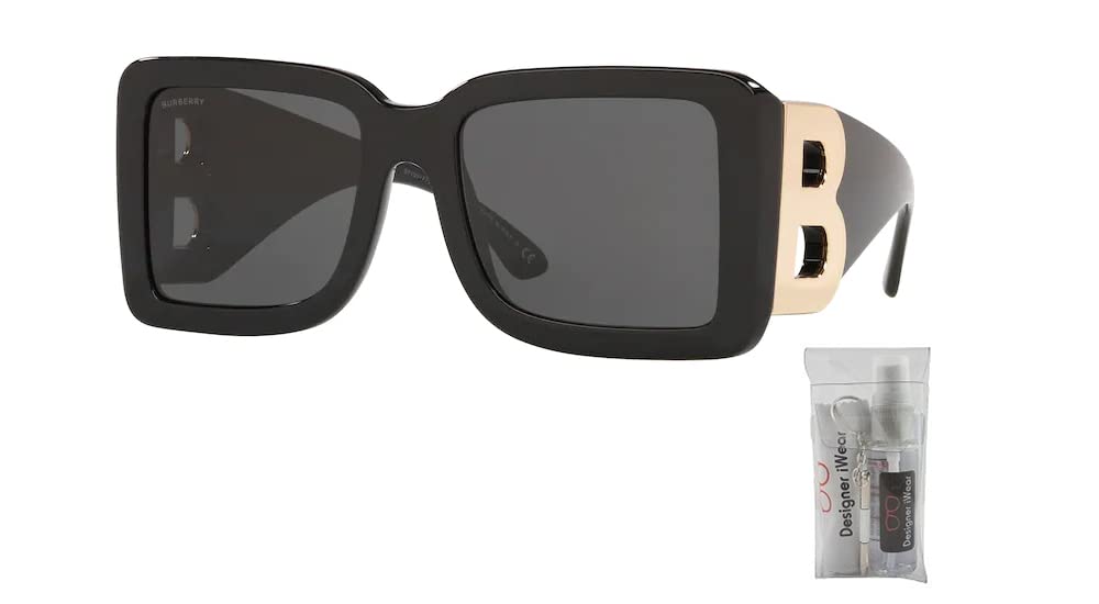 BURBERRY Frith BE4312 390787 55MM Black/Grey Square Sunglasses for Women + BUNDLE With Designer iWear Complimentary Eyewear Kit, Fall Black/Grey, 55