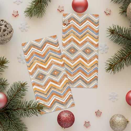 Beisseid Kitchen Dish Towels Orange Grey Chevron Dish Cloth Fingertip Hand Towels Geometric Design Stripe Super Absorbent Soft Cotton Tea Towel 3 PCS