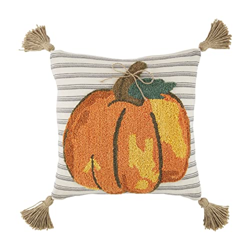 Mud Pie Fall Hook Pumpkin Pillow, 16" x 16", Square 72 Count