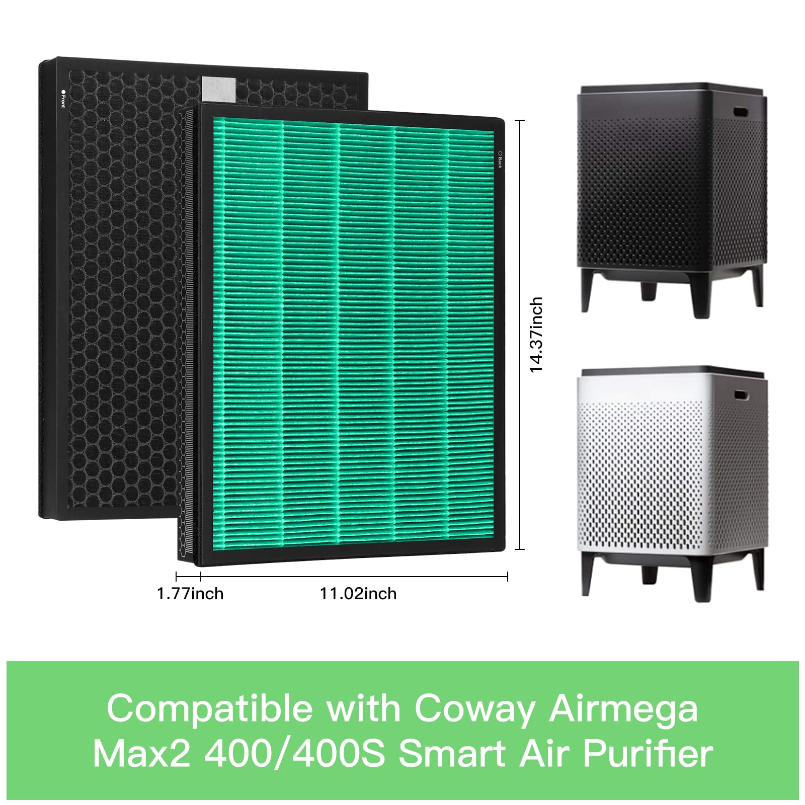 VIEWALL HEPA Filter Replacement Compatible with Coway Airmega Max2 400S 400, Include True HEPA Filter + Carbon Filter for Coway Filter Replacement, 2 Pack